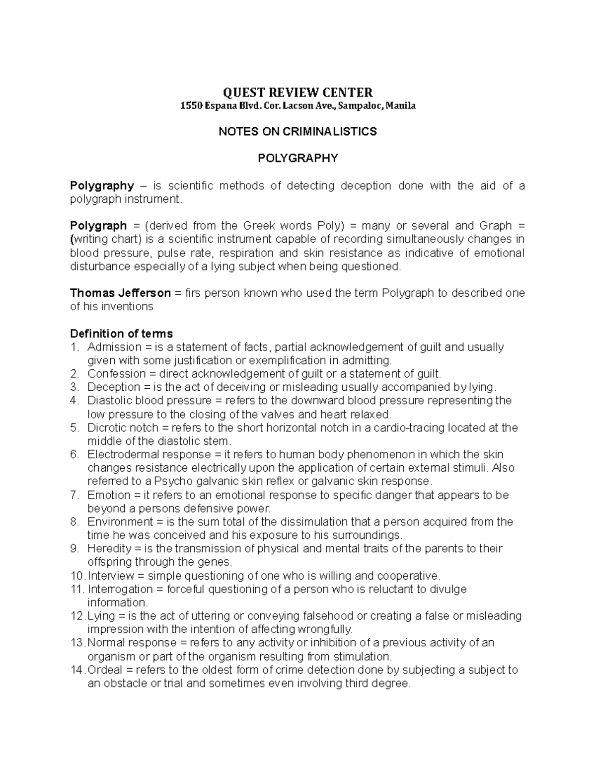 Copy of ( Criminalistics 5) Police Polygraphy(LIE- Detection) - QUEST ...