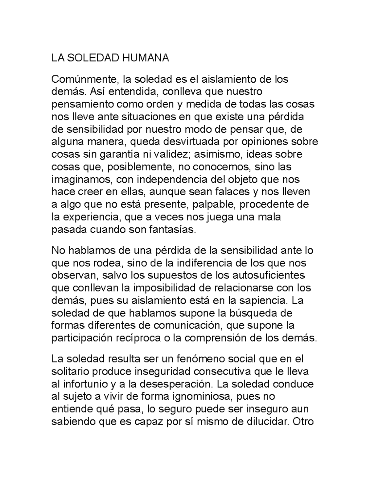 LA Soledad Humana - PARA TENER EN CUENTA - LA SOLEDAD HUMANA Comúnmente ...