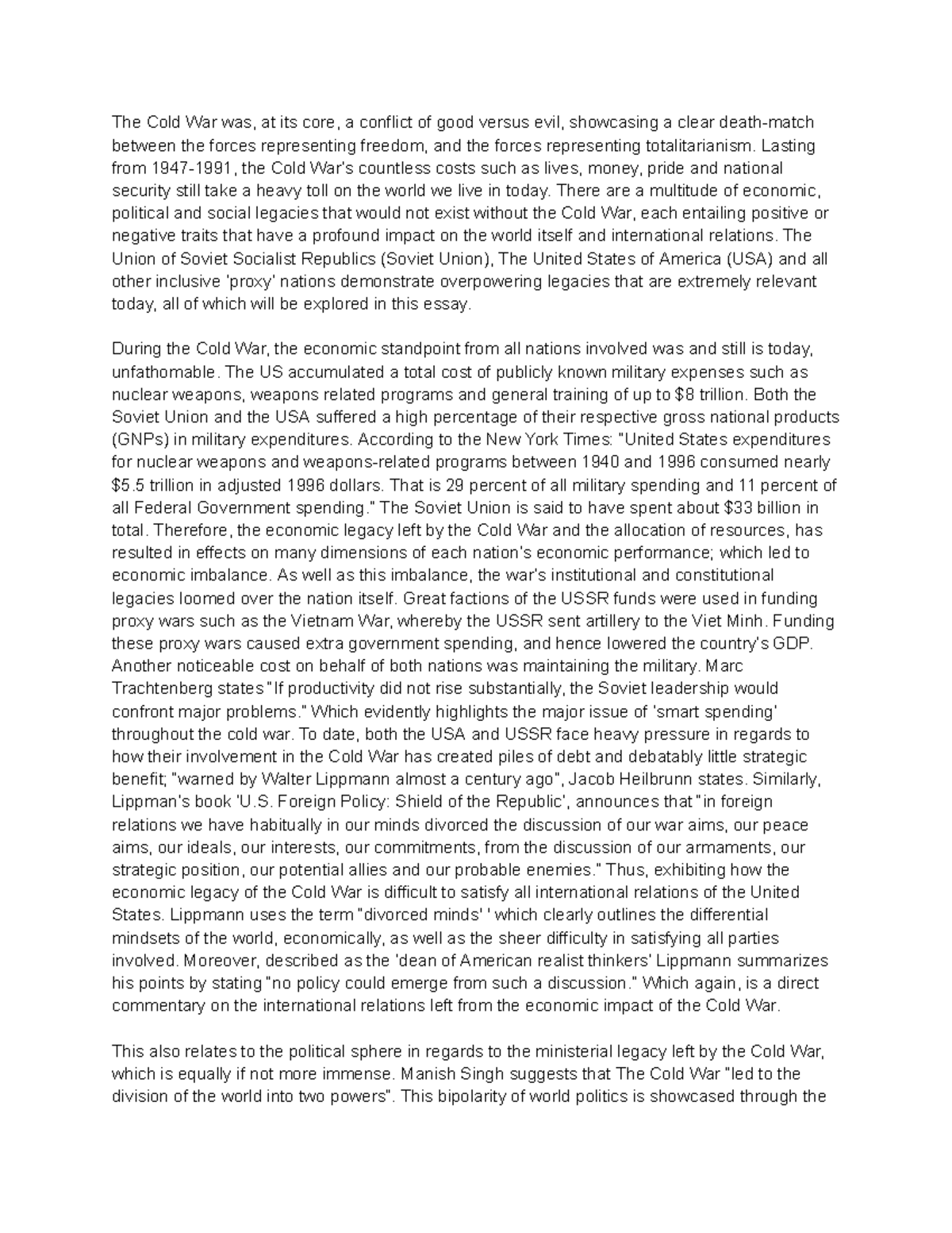 The Impact of the Cold War on American Culture - The Cold War was, at ...