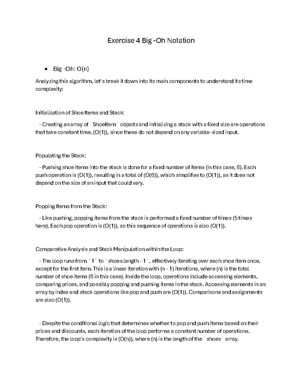 Exercise 4 Big Oh Notation - Exercise 4 Big - Oh Notation • Big - Oh: O ...