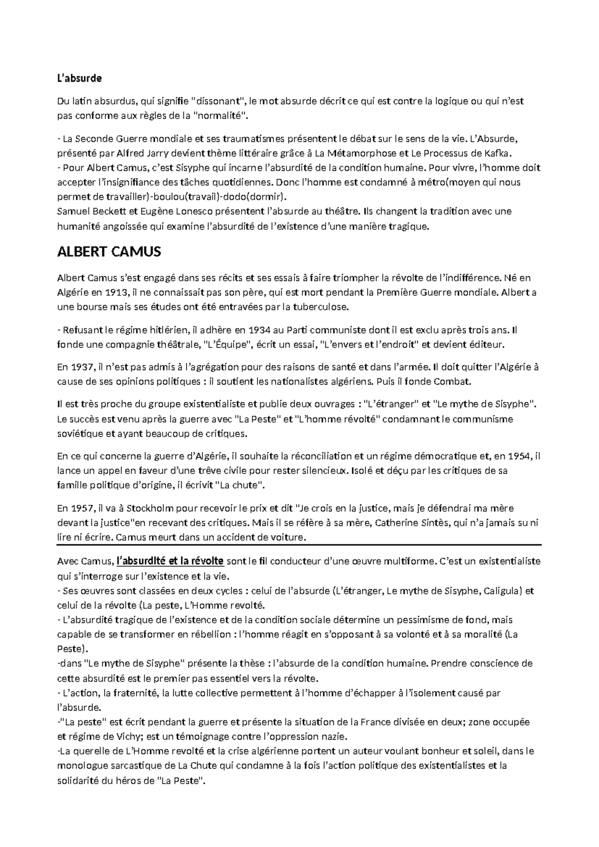 Camus carmen - Riassunto Antropologia culturale - L’absurde Du latin ...