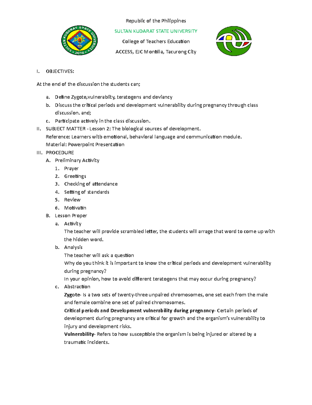 SDLP Balino - I am a 4th year College Student - Republic of the ...