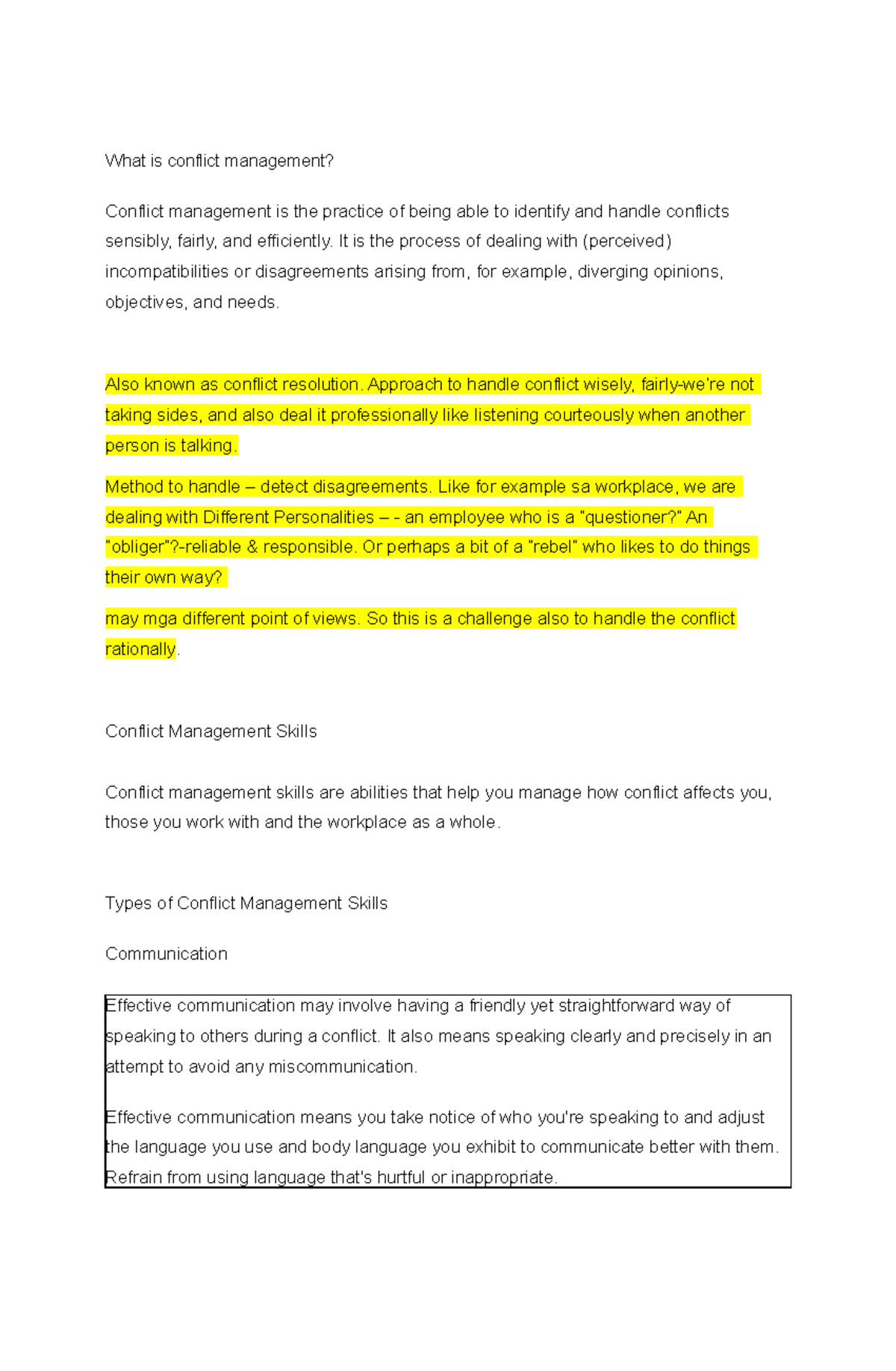 Conflict Management - Notes - What is conflict management? Conflict ...