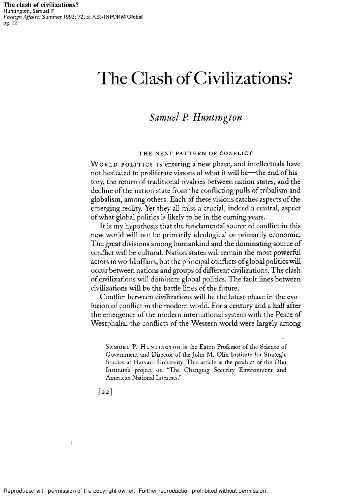 Huntington clash-of-civlizations - BS Psychology - The clash of ...