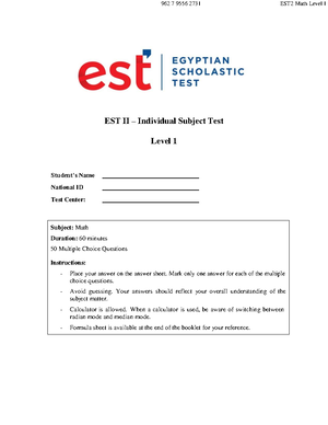 August 2021 Bio - EST II – Individual Subject Test Student’s Name ...