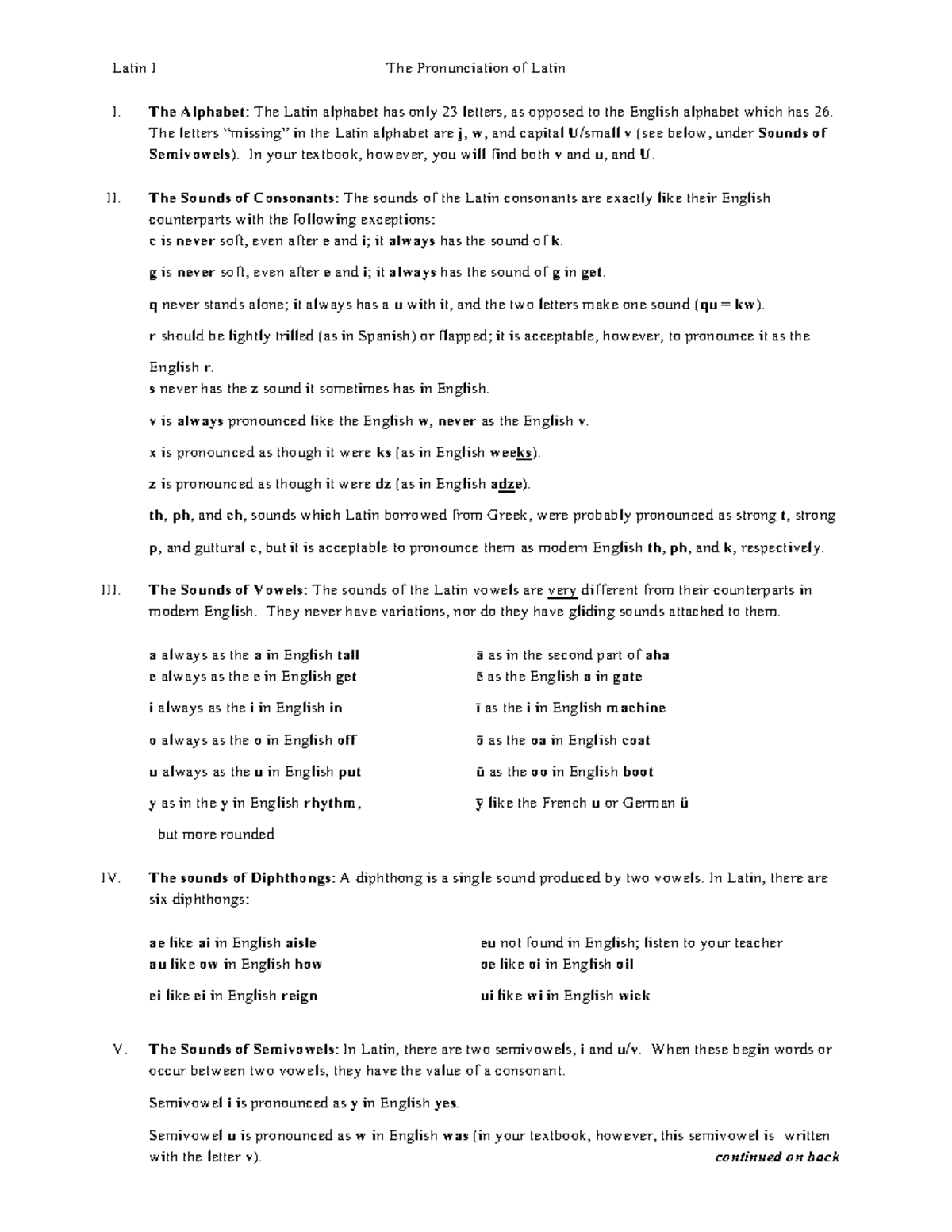 Pronunciation - Learning is meant for success - Latin I The ...