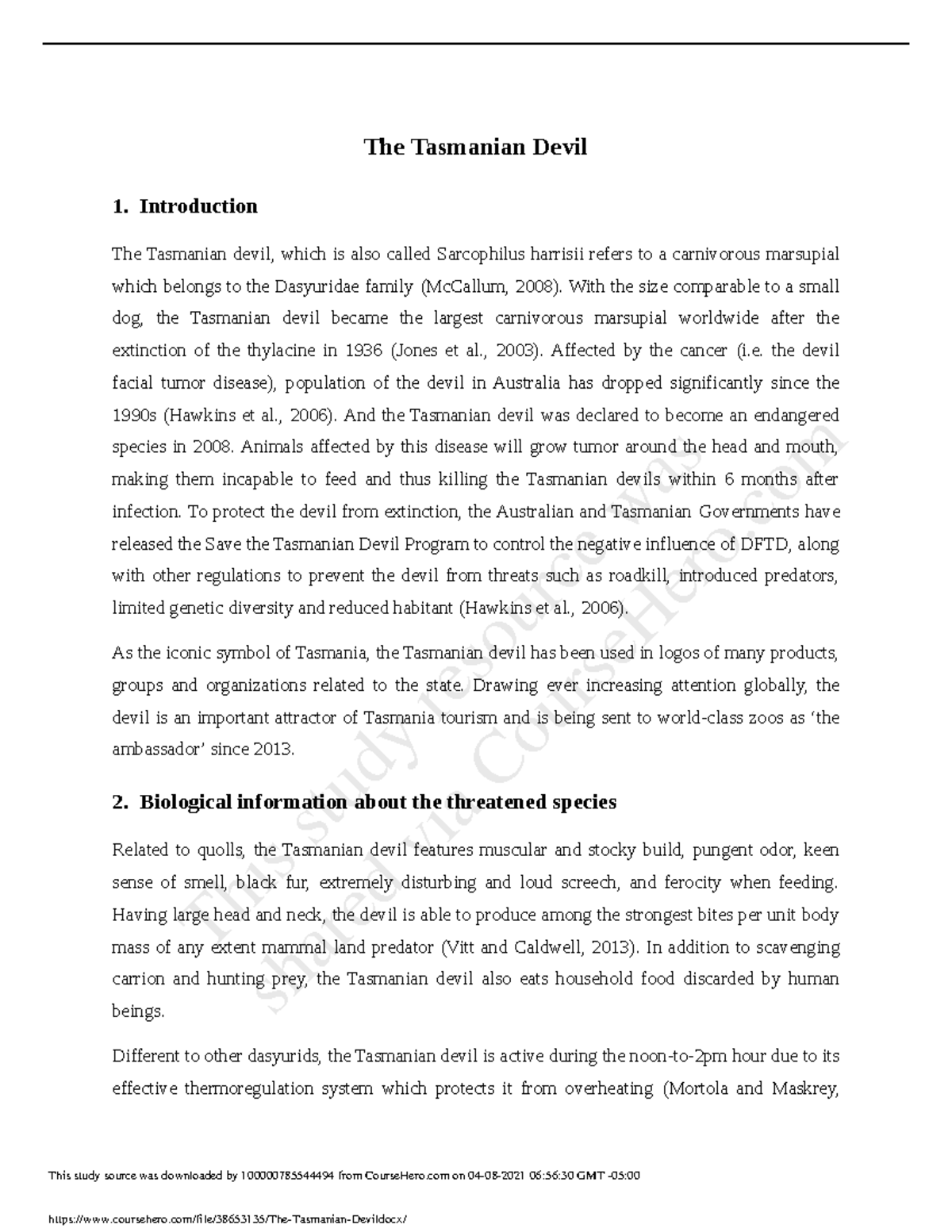 The Tasmanian Devil - Introduction The Tasmanian devil, which is also ...