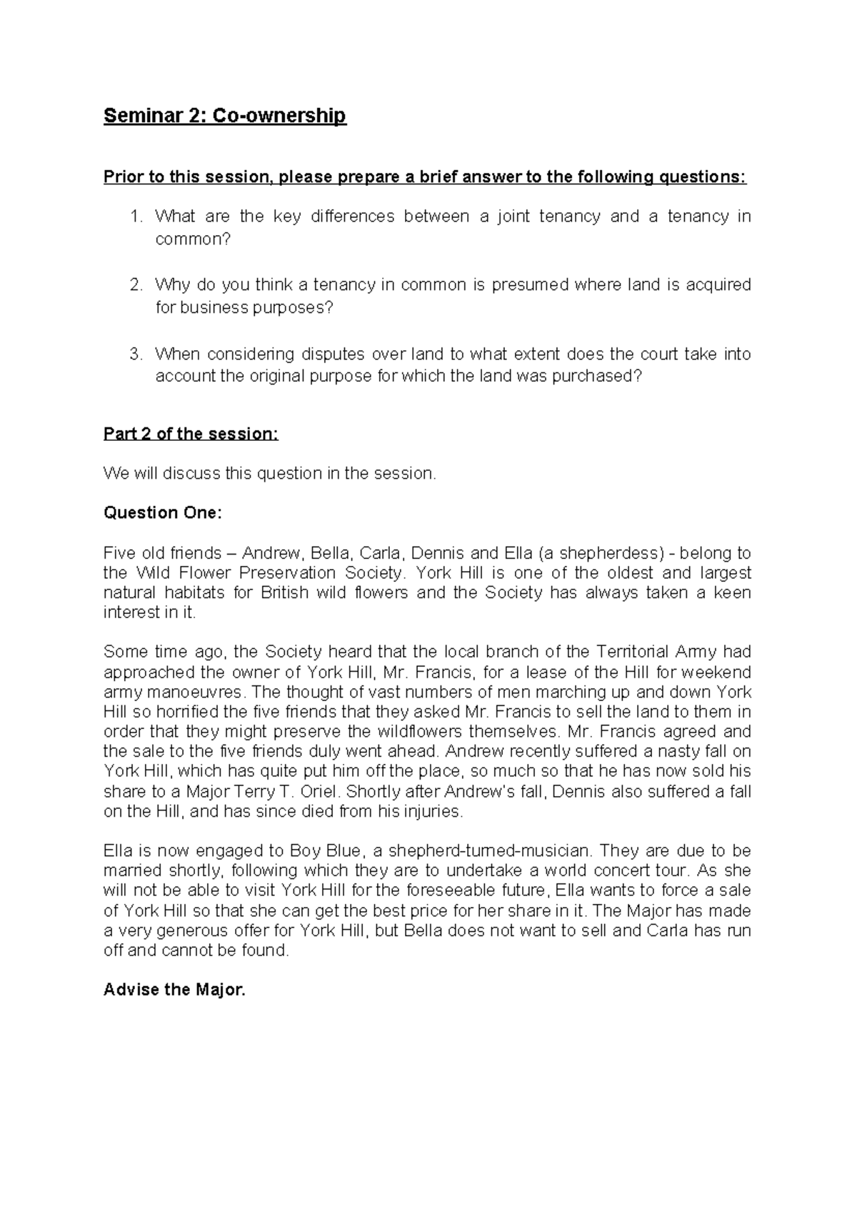 2024 Seminar 2 co ownership - Seminar 2: Co-ownership Prior to this ...