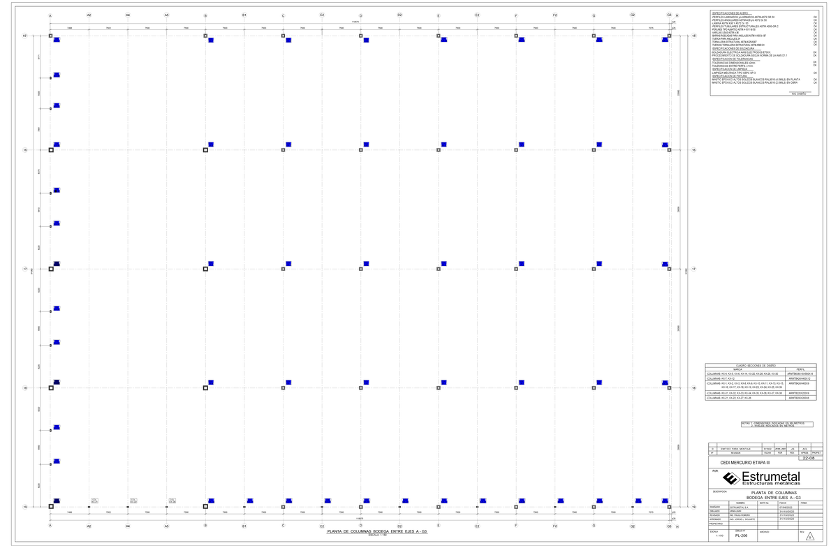 PL-206-(Planta De Columnas Entre Ejes A-H Cedi Mercurio Etapa III)-03 ...
