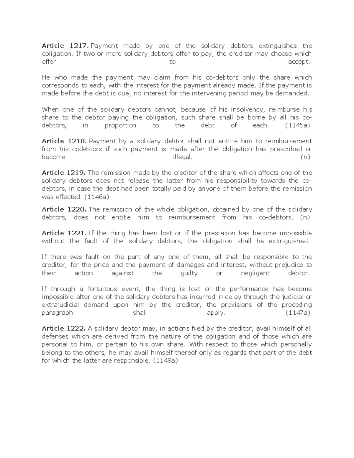 Oblicon Article 1217 - Reference - Article 1217. Payment made by one of ...