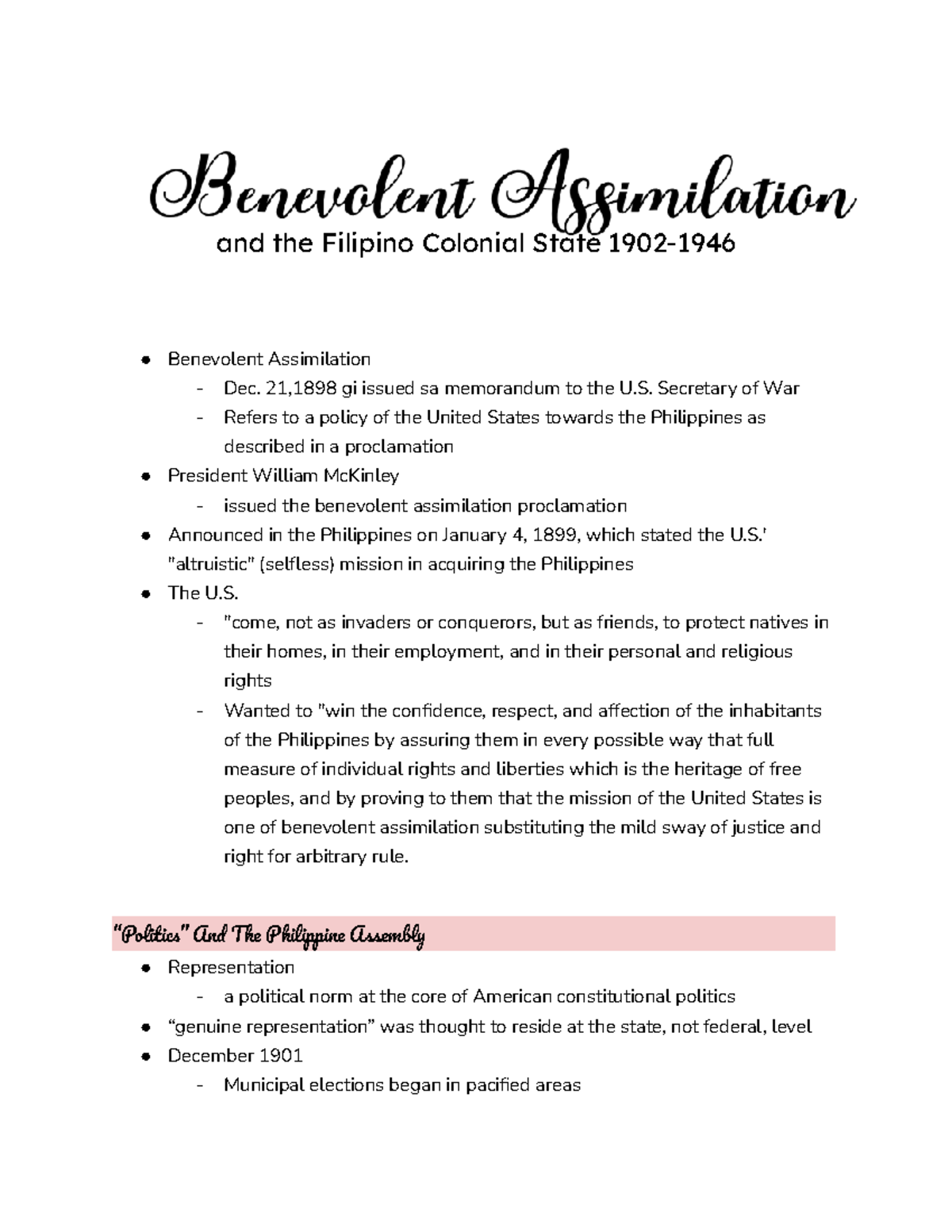 Benevolent Assimilation and the Filipino Colonial State 1902-1946 - and ...
