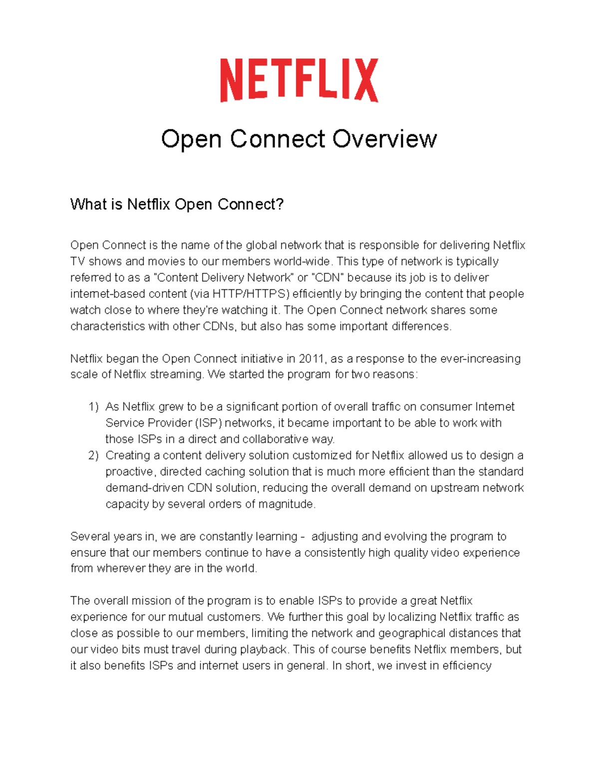 Open-Connect-Overview - Open Connect Overview What is Netflix Open ...