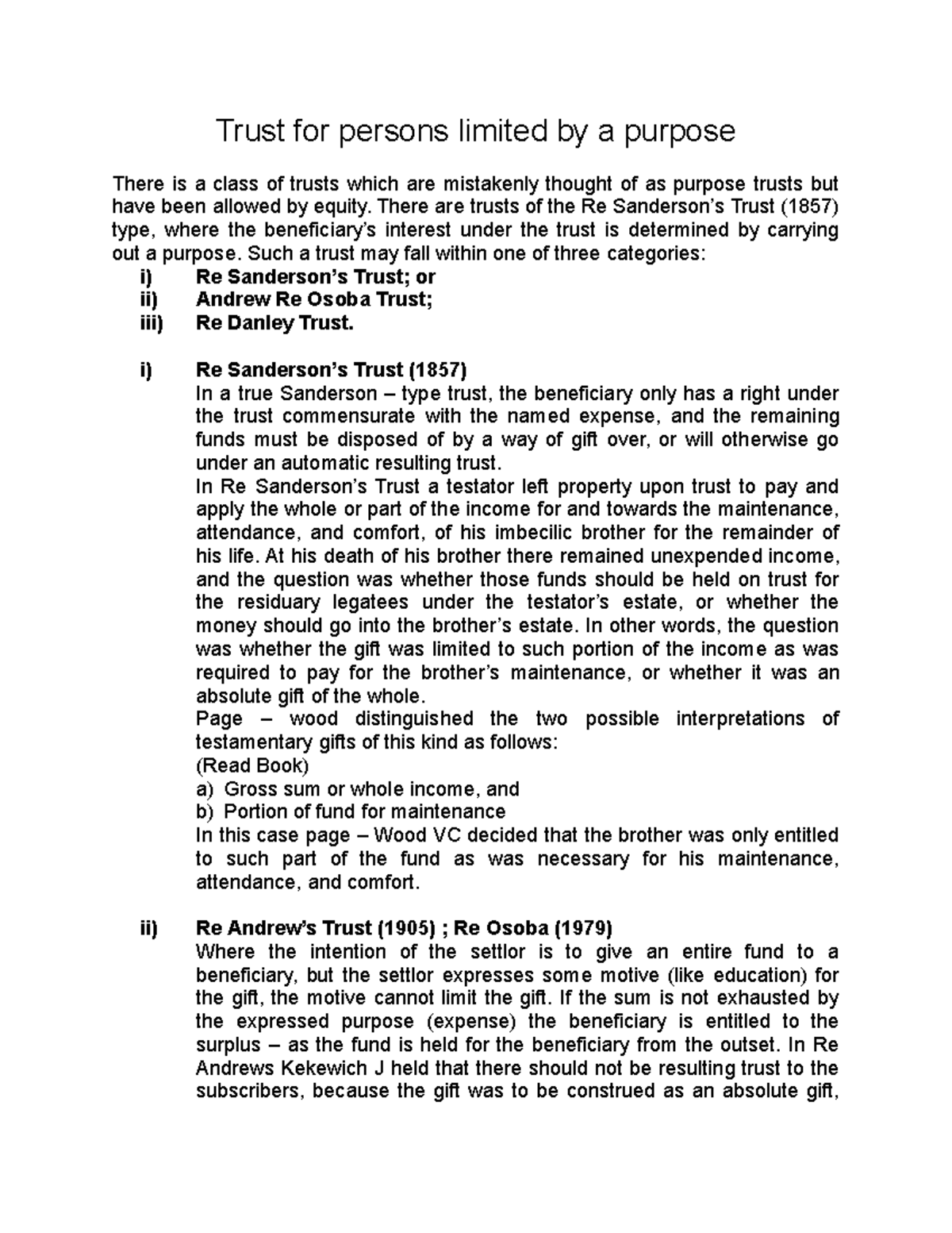 Trust for persons limited by a purpose - There are trusts of the Re ...