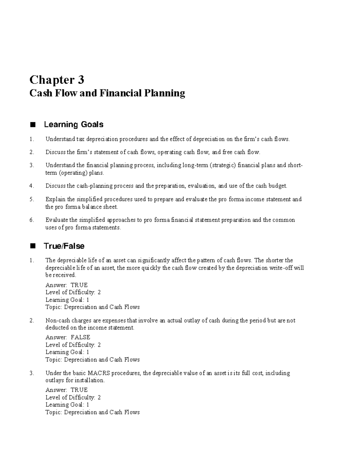 Cash Flow - Test Bank - Cash Flow Sample True or False Questions ...