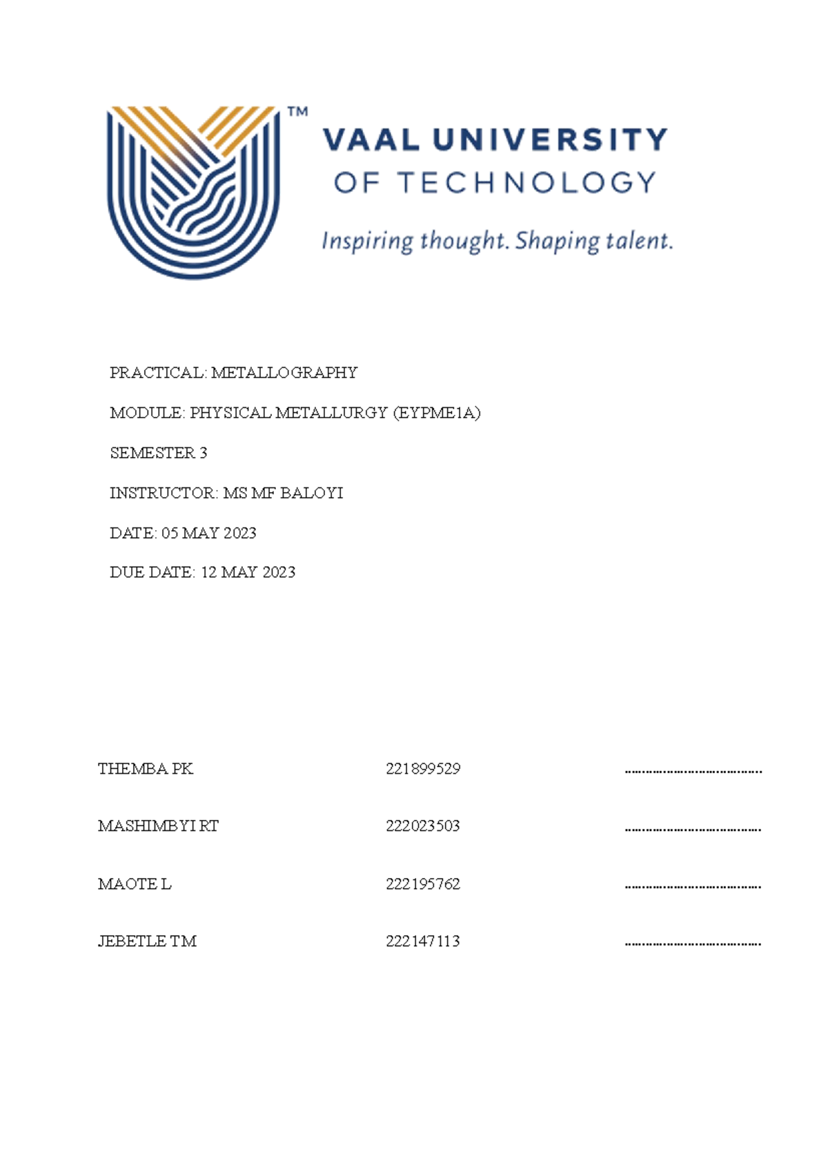 Metallography final - Physical metallurgy 1 - PRACTICAL: METALLOGRAPHY ...