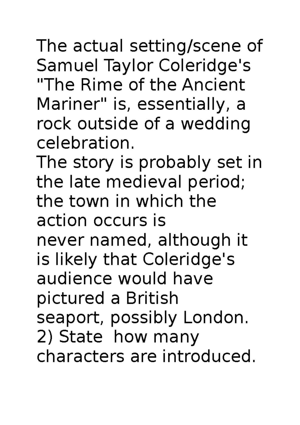 Inglese the rime of the ancient mariner - The actual setting/scene of ...