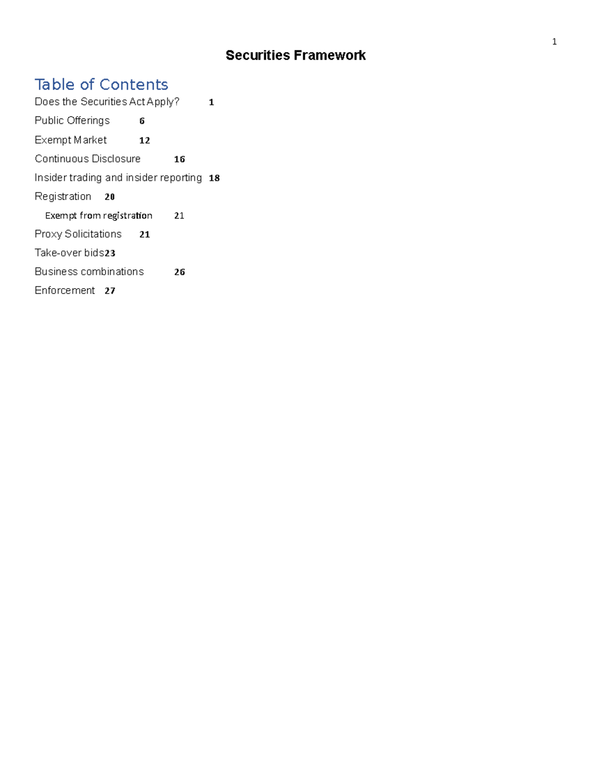 Securities Lecture Notes - Securities Framework Does the Securities Act ...