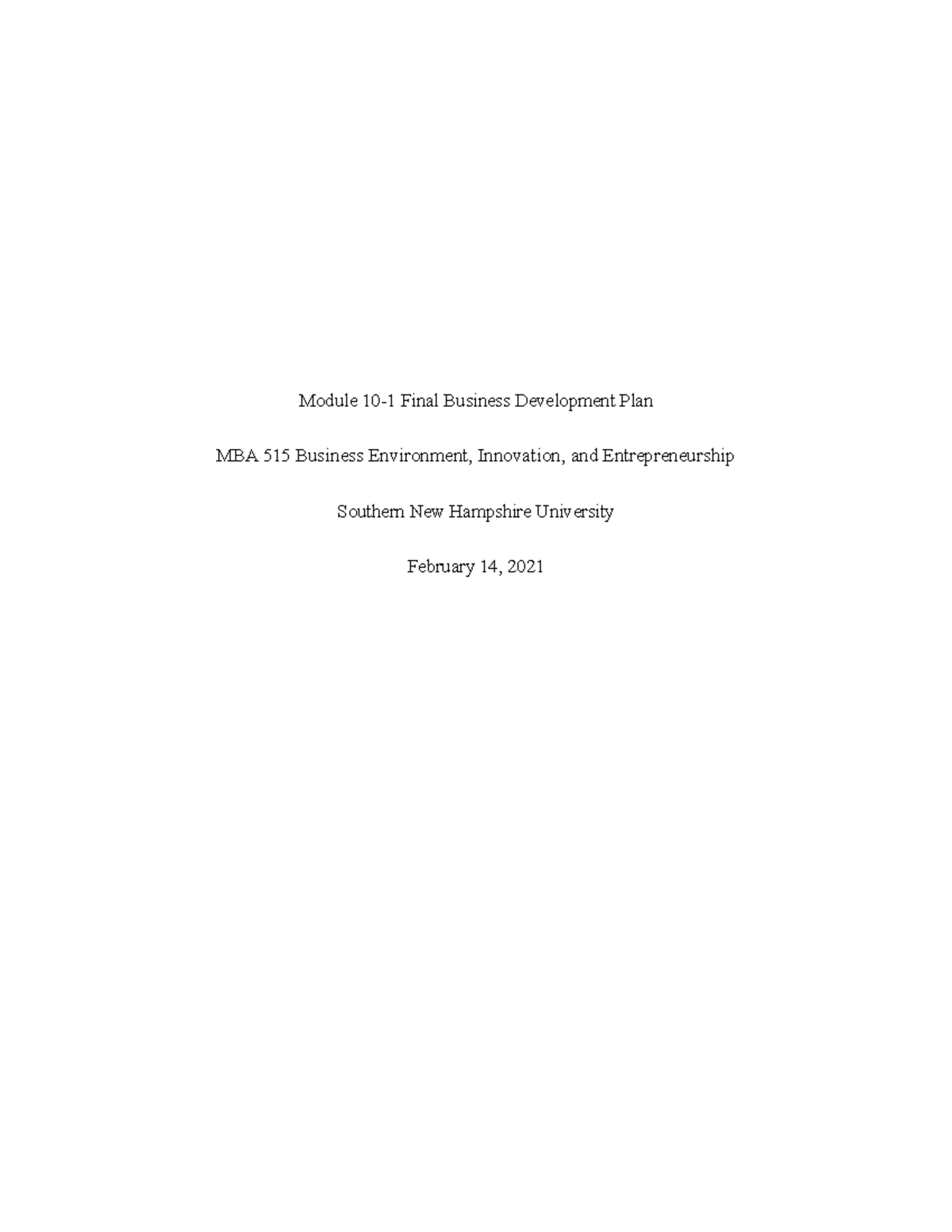 Final Business Plan - Module 10-1 Final Business Development Plan MBA ...
