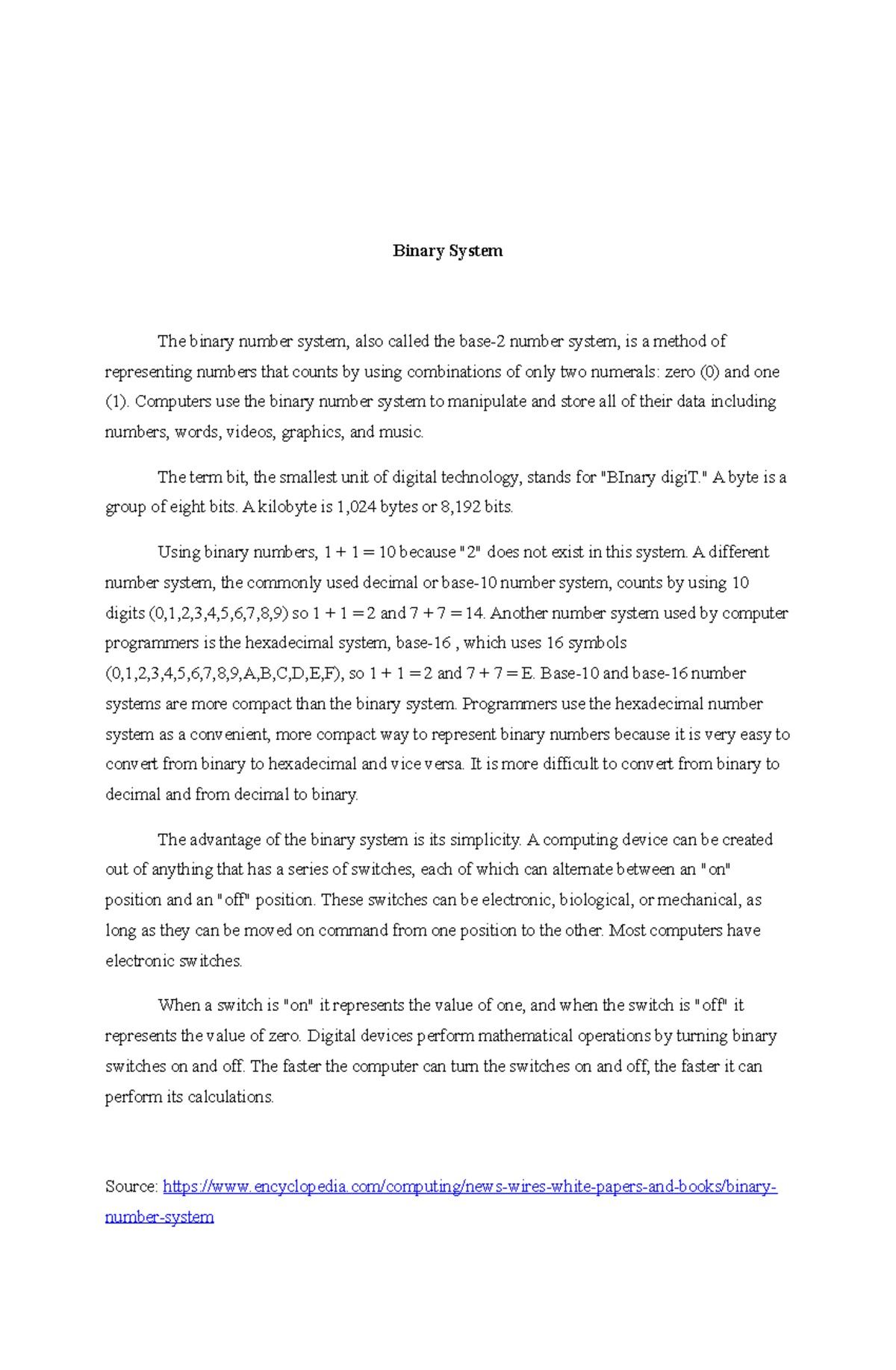 Binary System Lecture Notes 2 Binary System The Binary Number