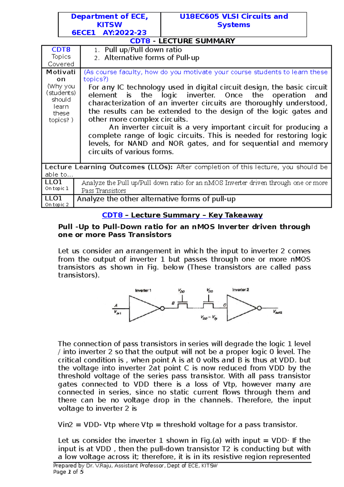 Vlsi Cdt8 Summary 6ece1 2022 23 Kitsw 6ece1 Ay2022 Systems Cdt8 Lecture Summary Cdt Topics