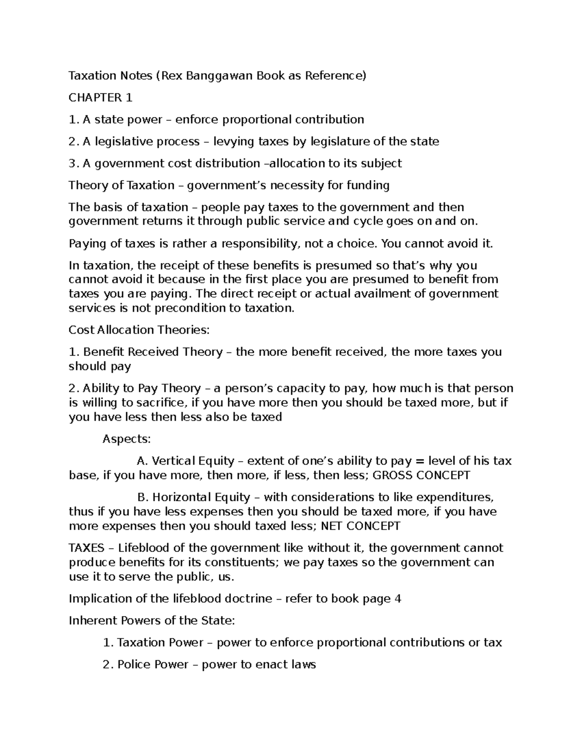 Week 1 Notes Chapter 1 and 2 - Taxation Notes (Rex Banggawan Book as ...
