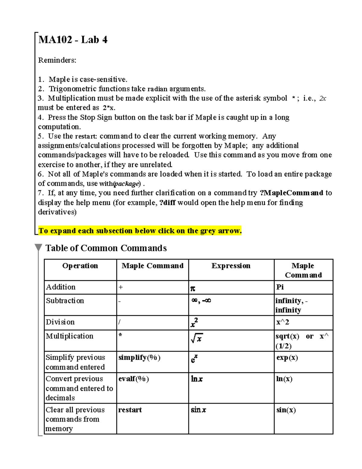Lab 4 Maple Solutions - MA102 - WLU - Studocu