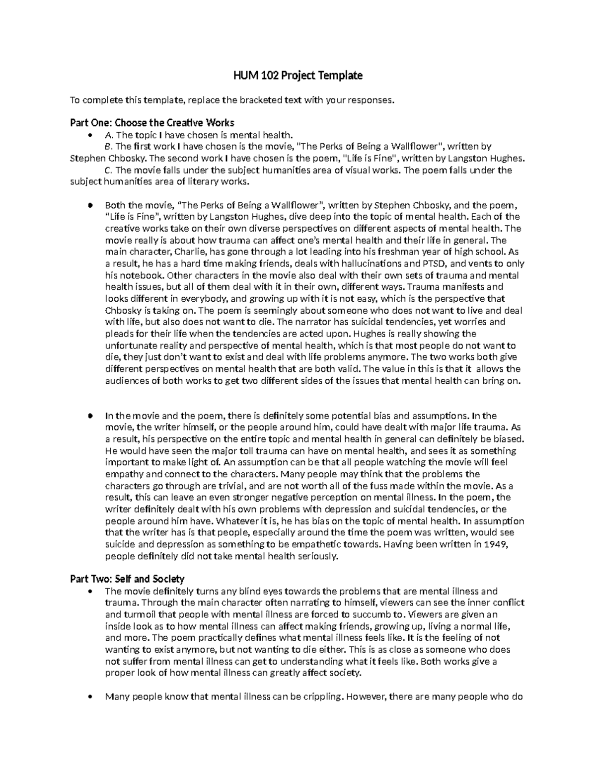 HUM 102 Project Template - HUM 102 Project Template To complete this ...