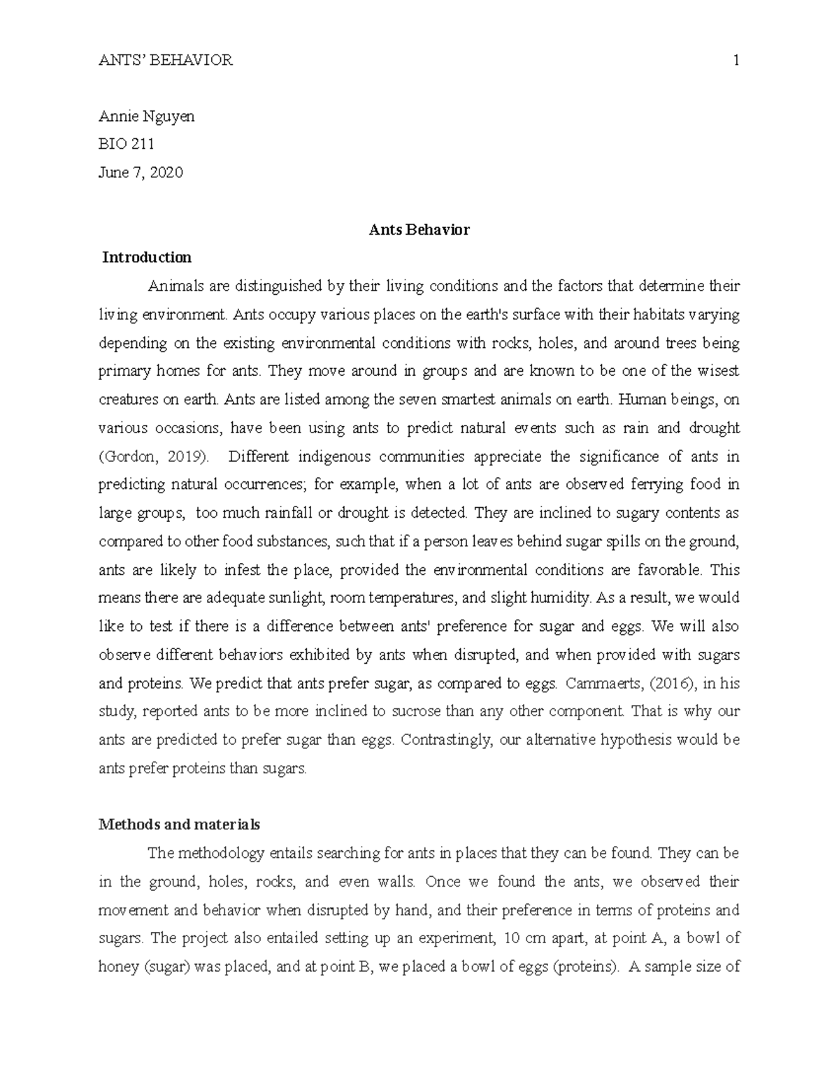 abstract paper 1 - Annie Nguyen BIO 211 June 7, 2020 Ants Behavior ...
