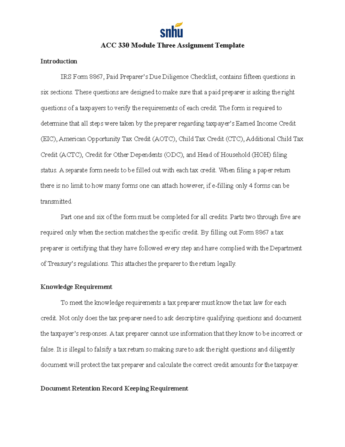 ACC 330 Module Three Assignment - These questions are designed to make ...