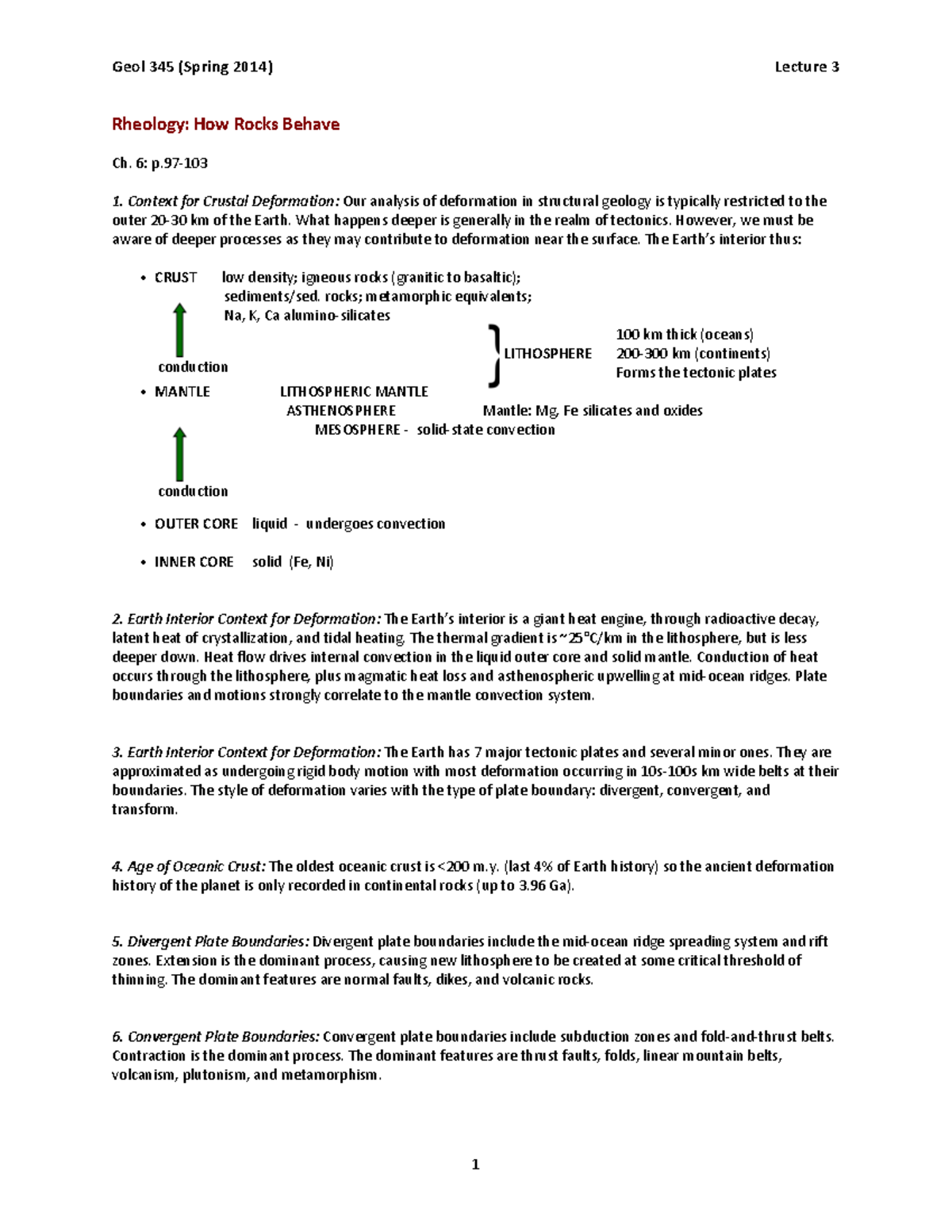 Natural Geology - Lec 3 Rheology I - Geol 345 (Spring 2014) Lecture 3 ...