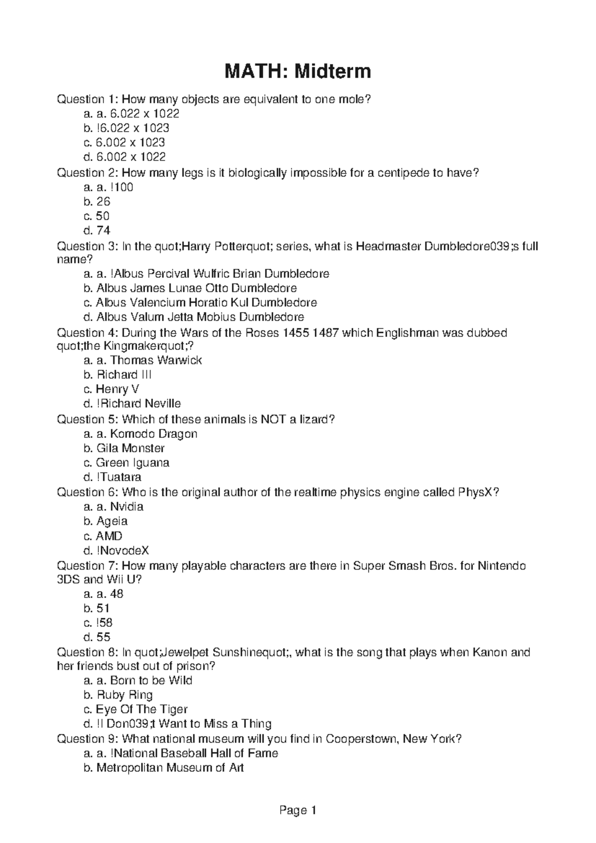 MATH192 Pre Lab 10 - MATH: Midterm Question 1: How many objects are ...