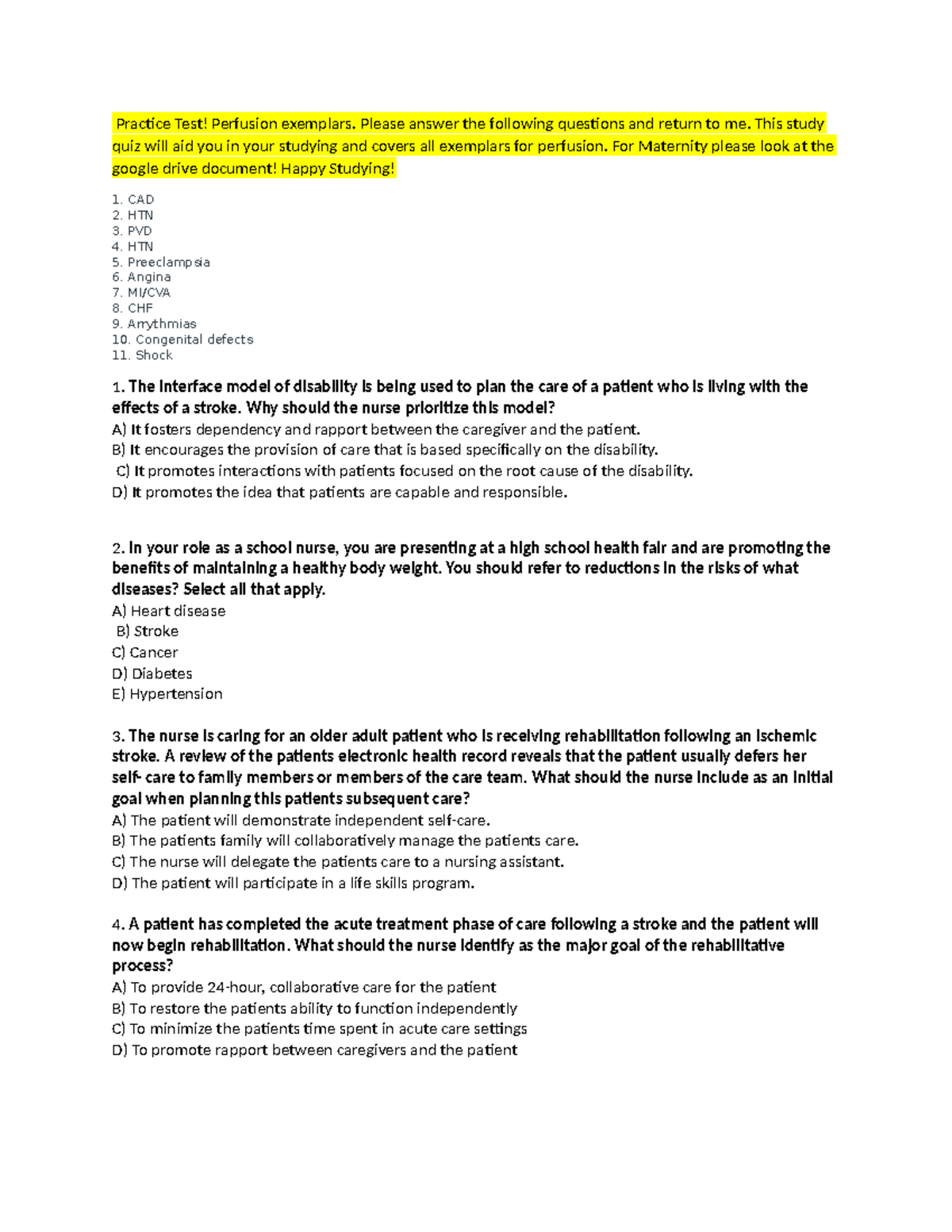 Perf pne164 rationale and answers - Practice Test! Perfusion exemplars ...