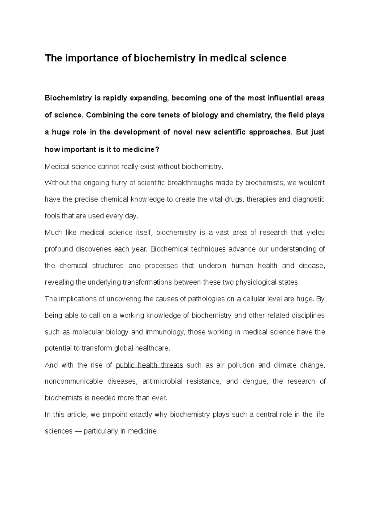 The importance of biochemistry in medical science - The importance of ...