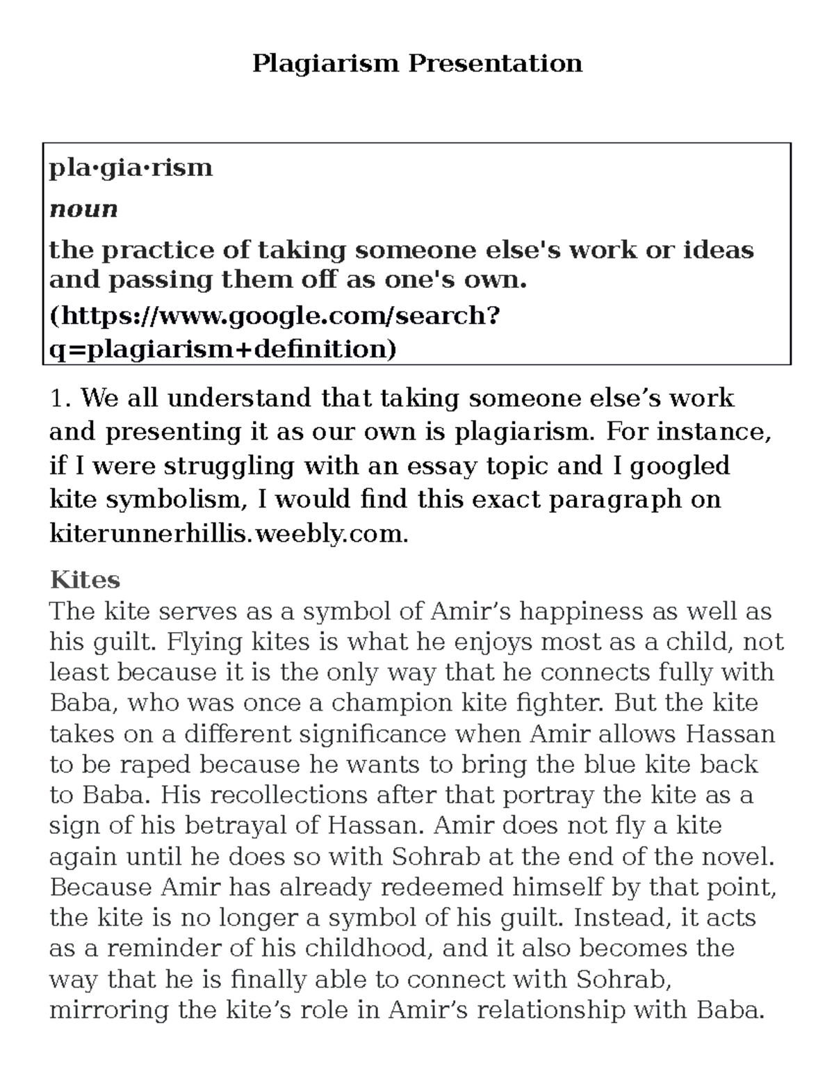 Plagiarism Notes 10-19 - Plagiarism Presentation pla·gia·rism noun the ...