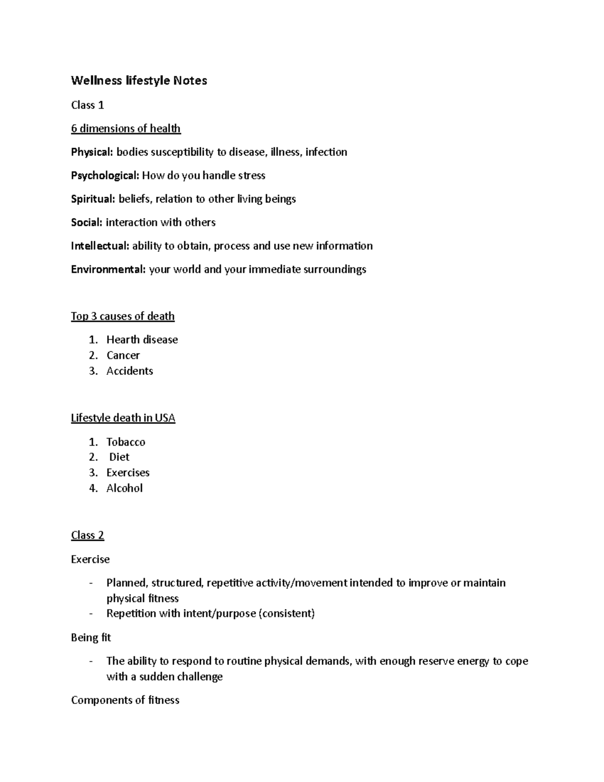 Wellness lifestyle notes - Wellness lifestyle Notes Class 1 6 ...