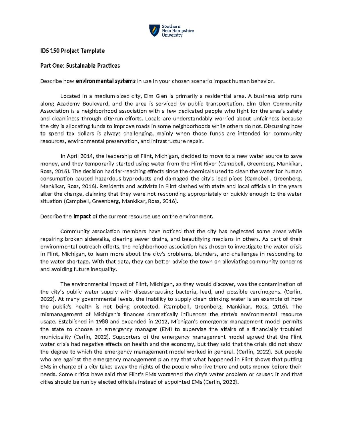 Ids 150 Project Template Ids 150 Project Template Part One Sustainable Practices Describe How 