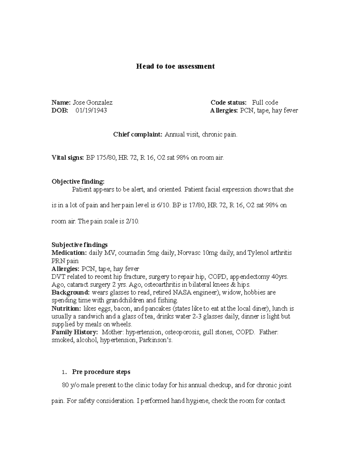 Head to toe assessment - HEAD-TO-TOE FINAL WRITING ASSIGNMENT - Head to toe assessment Name ...