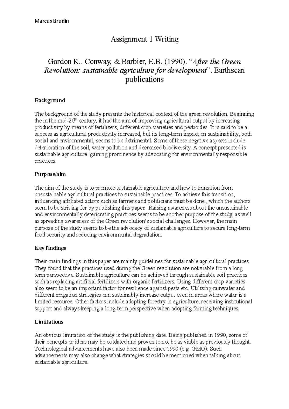 Assignment 1 Writing - Anteckningar - Marcus Brodin Assignment 1 ...