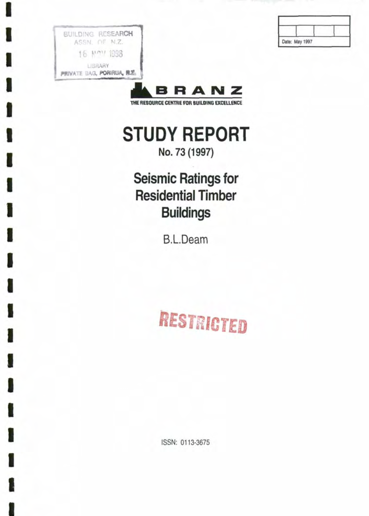 SR73 Seismic ratings for residential timber buildings - STUDY REPORT No ...