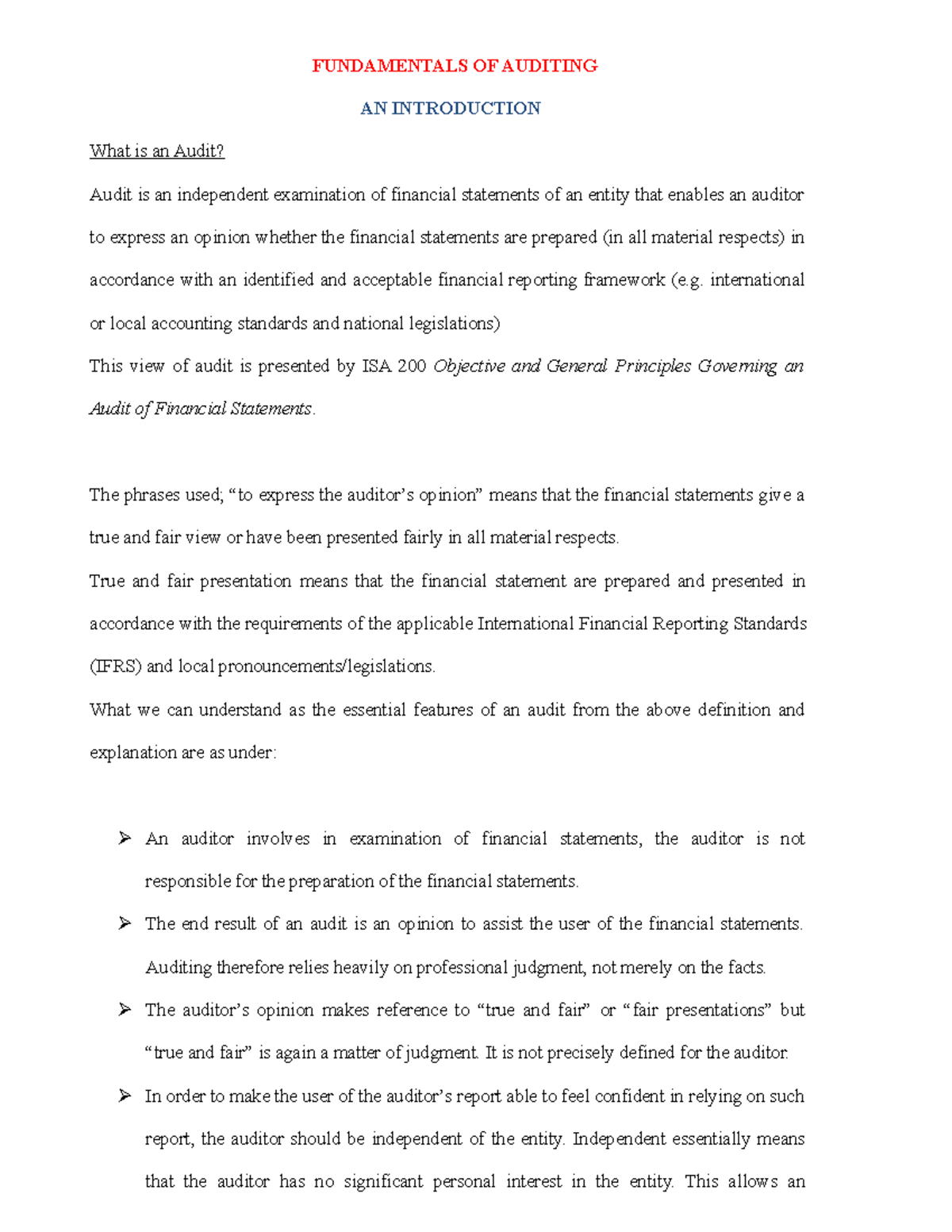 Ch01 Fundamentals of Auditing - FUNDAMENTALS OF AUDITING AN ...