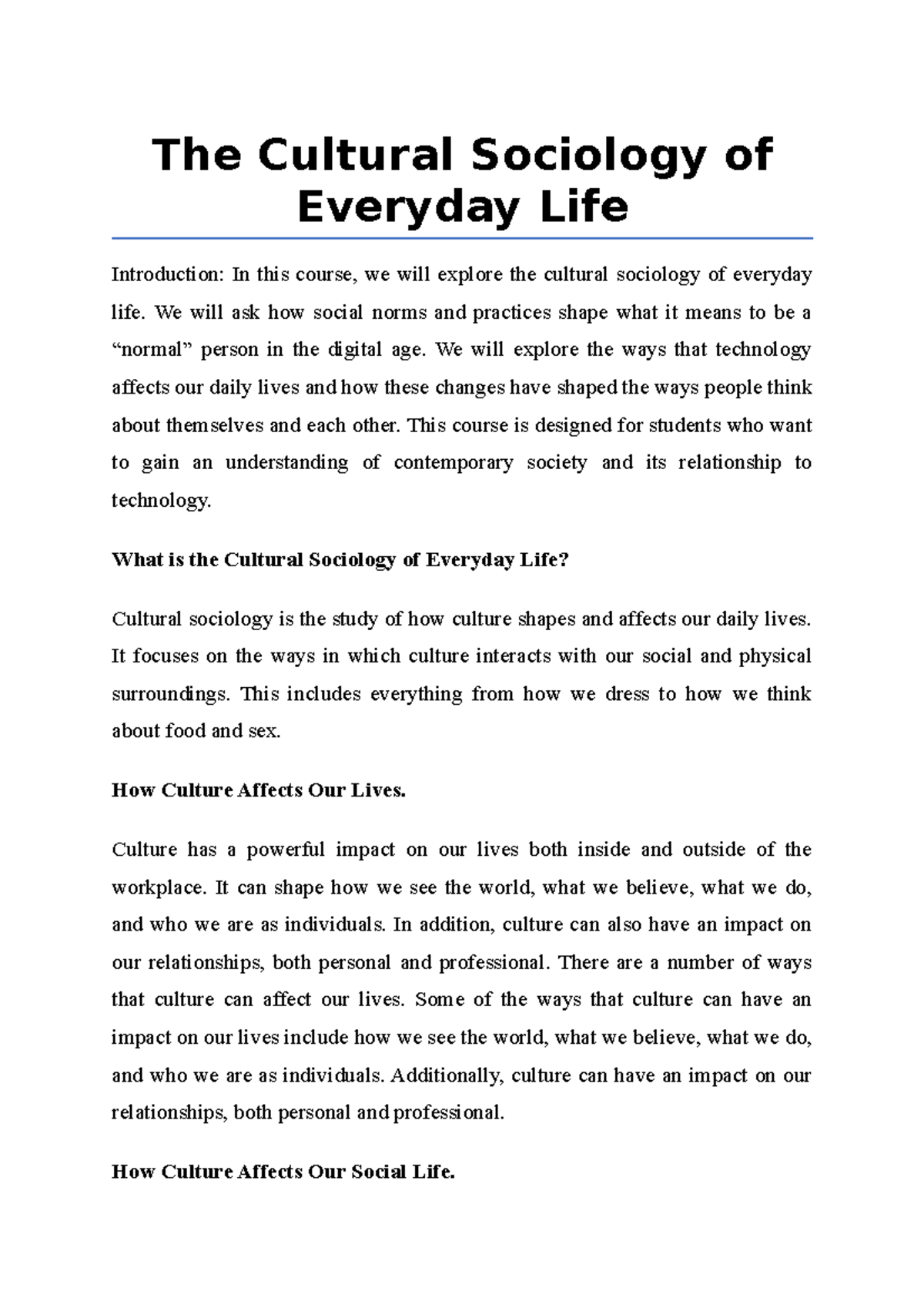The Cultural Sociology of Everyday Life - The Cultural Sociology of ...