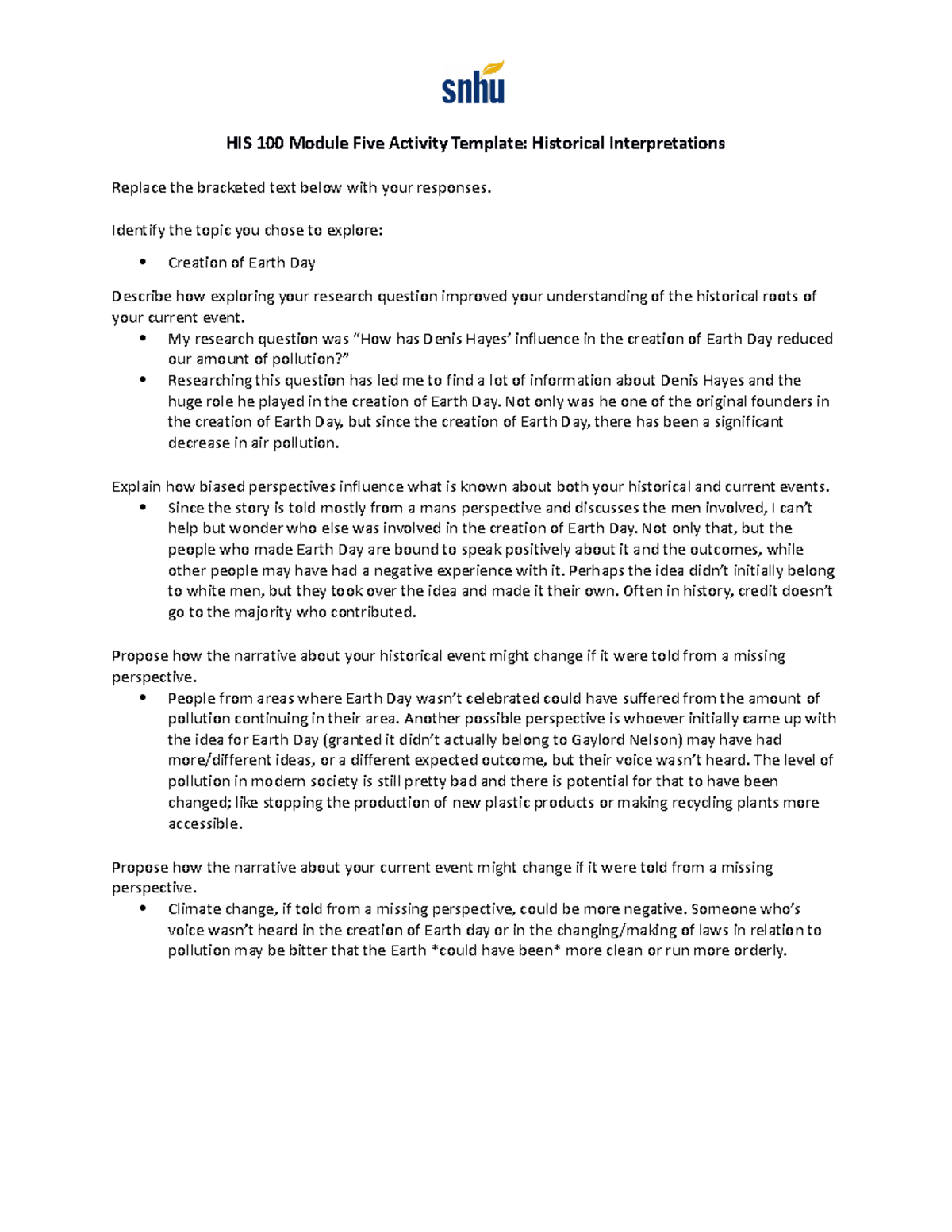 HIS 100 Module Five Activity Template - Identify the topic you chose to ...