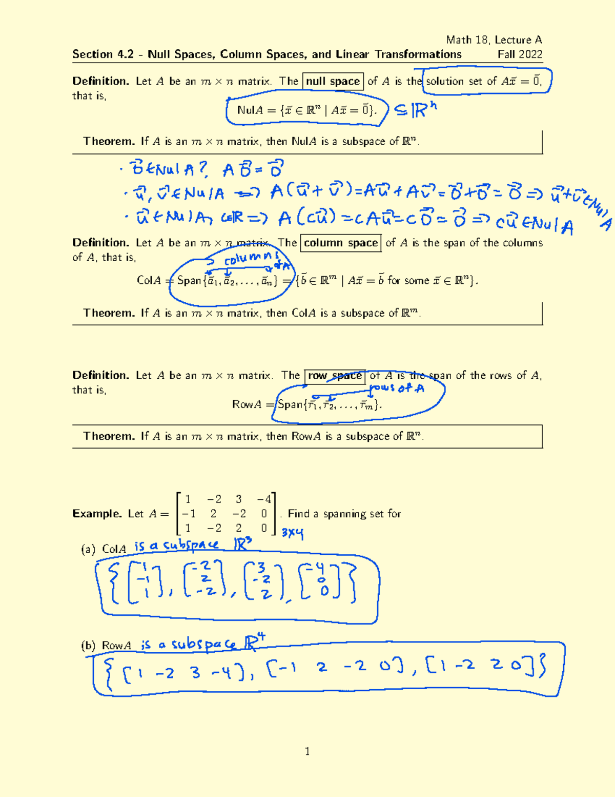 Section 4 - 4.2 - Section 4 - Null Spaces, Column Spaces, and Linear Transformations Math 18 ...