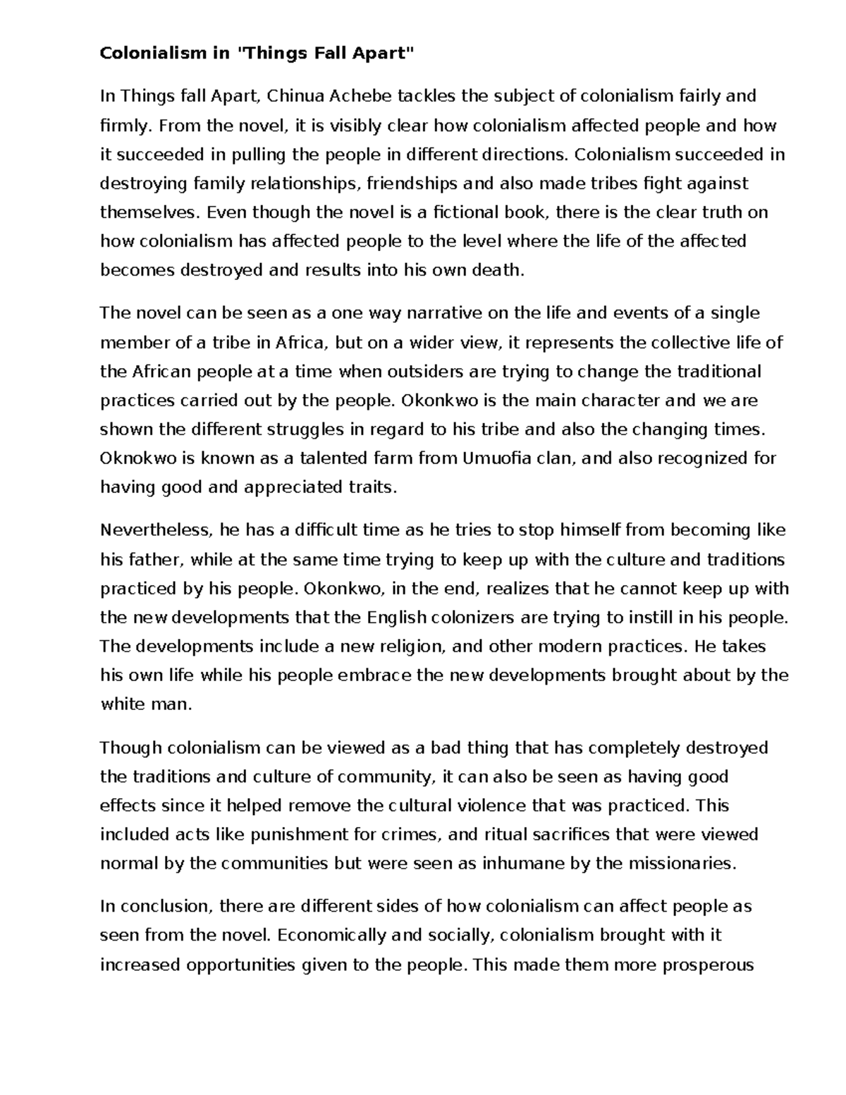 Colonialism in Thing fall aprt - Colonialism in "Things Fall Apart" In ...