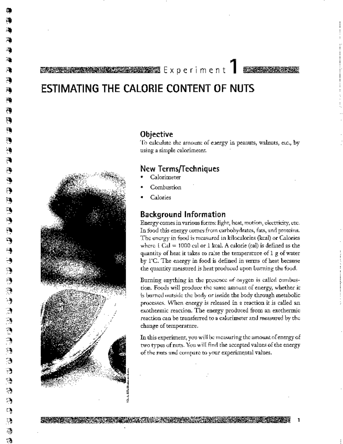 Chem 2 Lab Exp. 1 - chem - Experiment 1 ESTIMATING THE CALORIE CONTENT ...