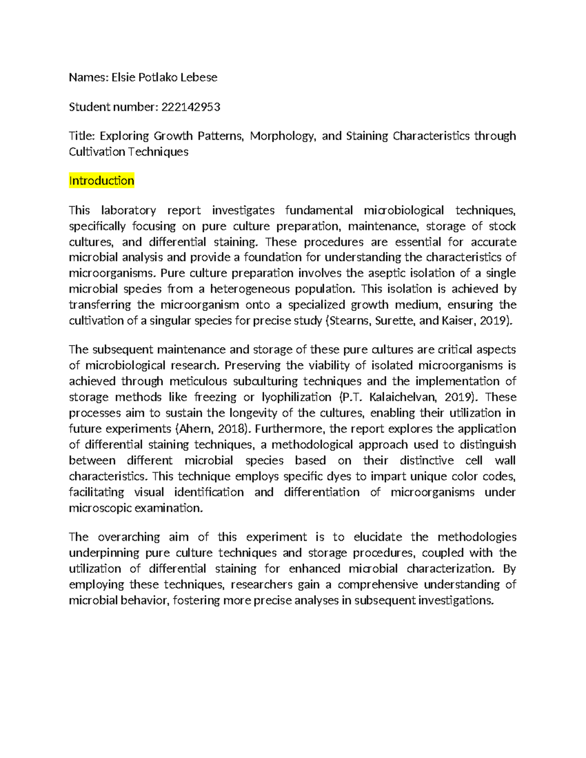 Microbiology 3 report - Identification of unknown microorganism using ...