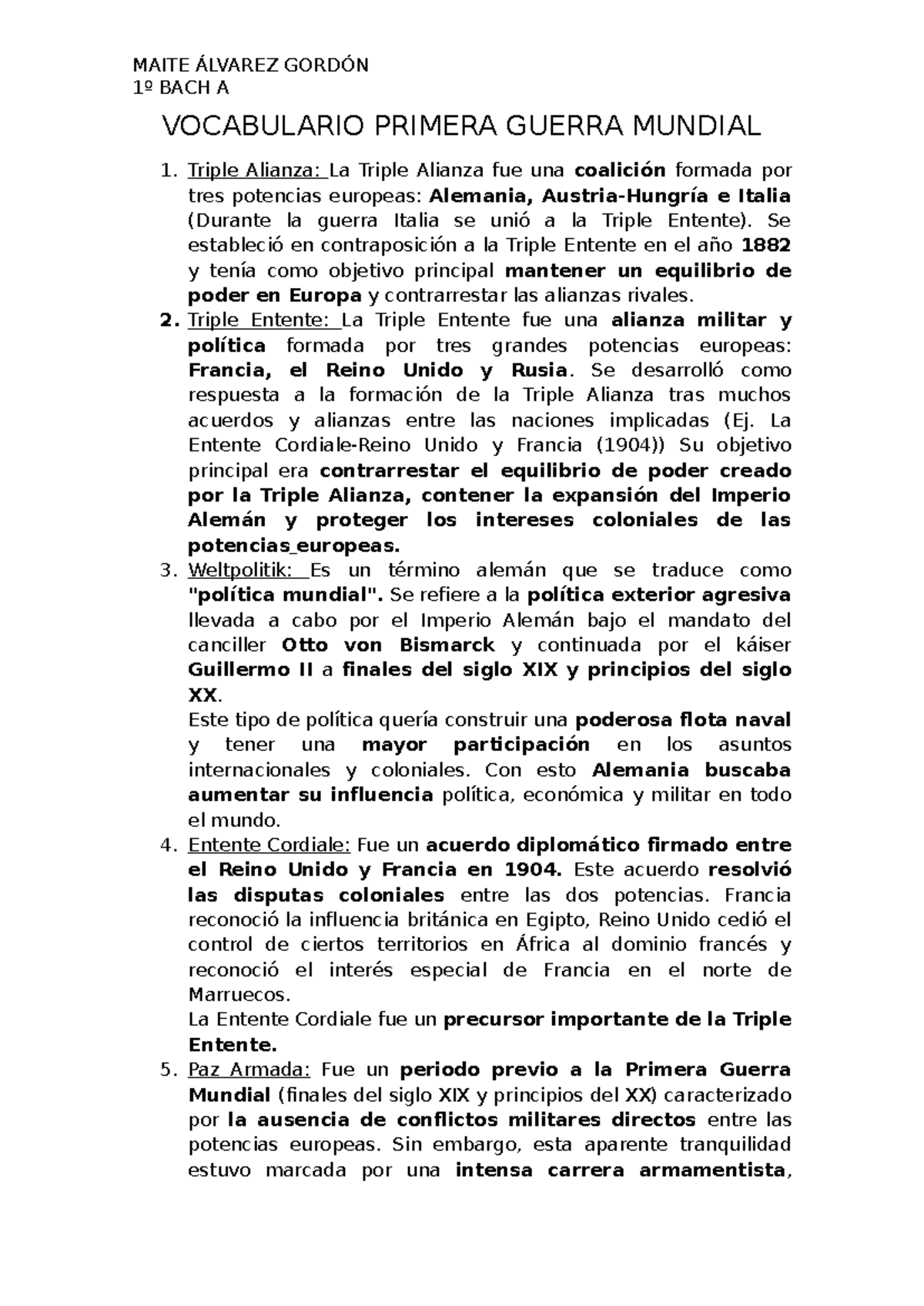 Vocabulario Maite - holaa - 1º BACH A VOCABULARIO PRIMERA GUERRA ...