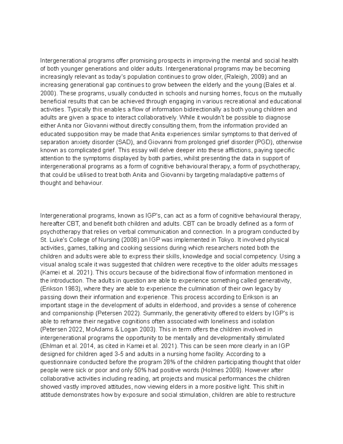 Essay, examples - Intergenerational programs offer promising prospects ...