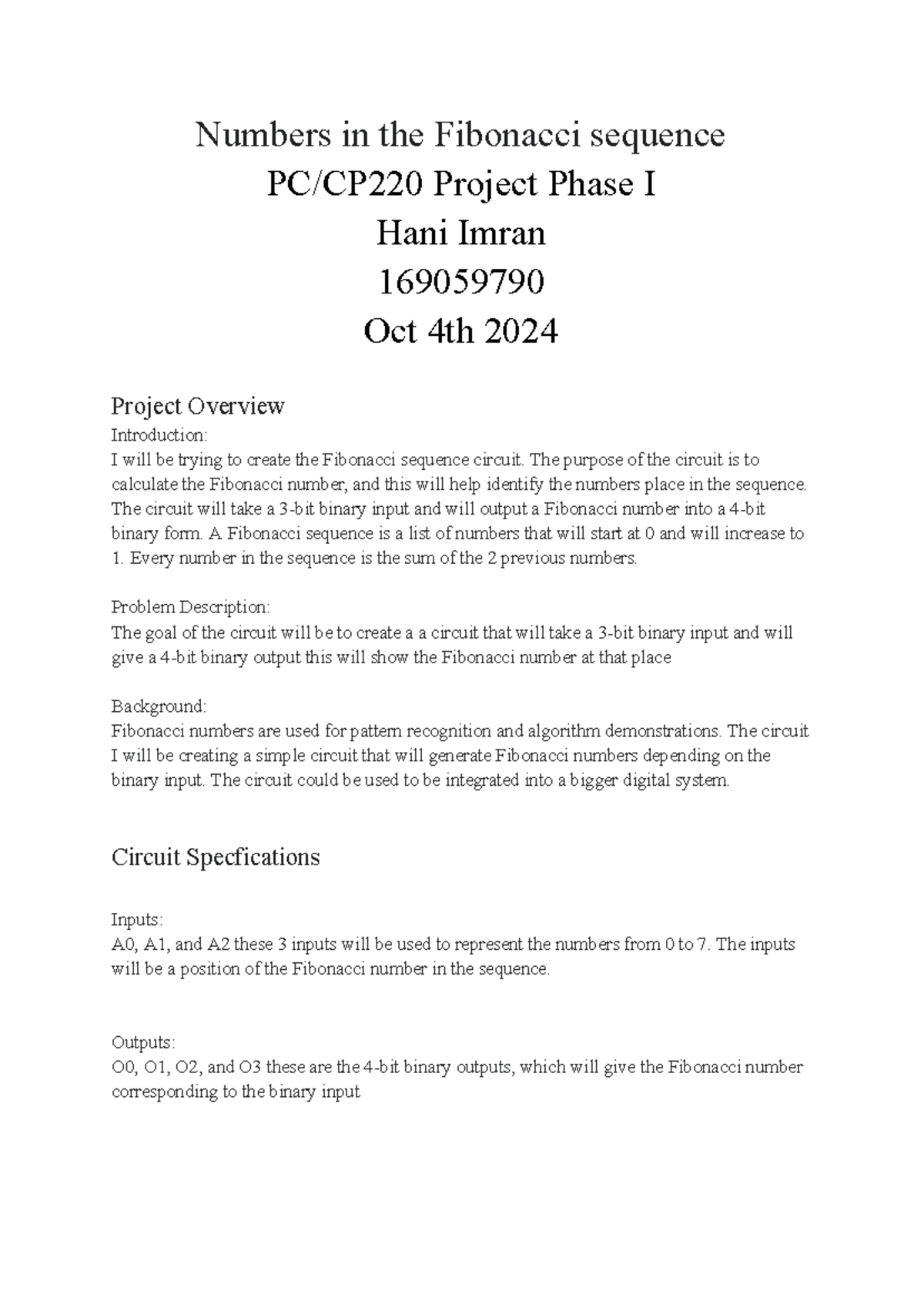 Project Phase 1 Fibonacci Numbers Numbers In The Fibonacci Sequence Pccp220 Project Phase I