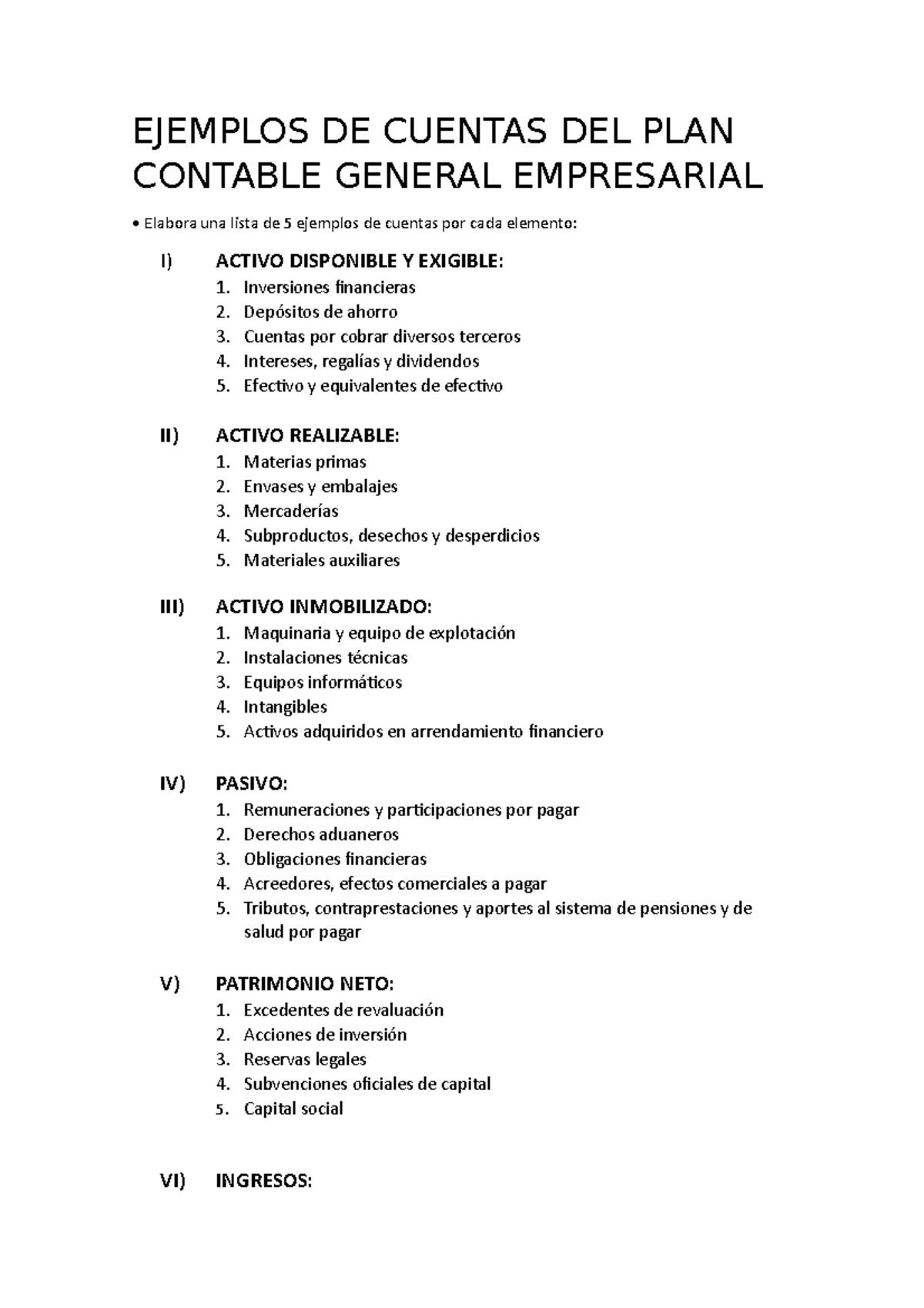 Ejemplos de plan contable general empresarial - EJEMPLOS DE CUENTAS DEL ...